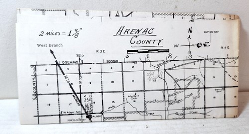 1940s Arenac County, Michigan, foldout road map; Au Gres, Standish ...