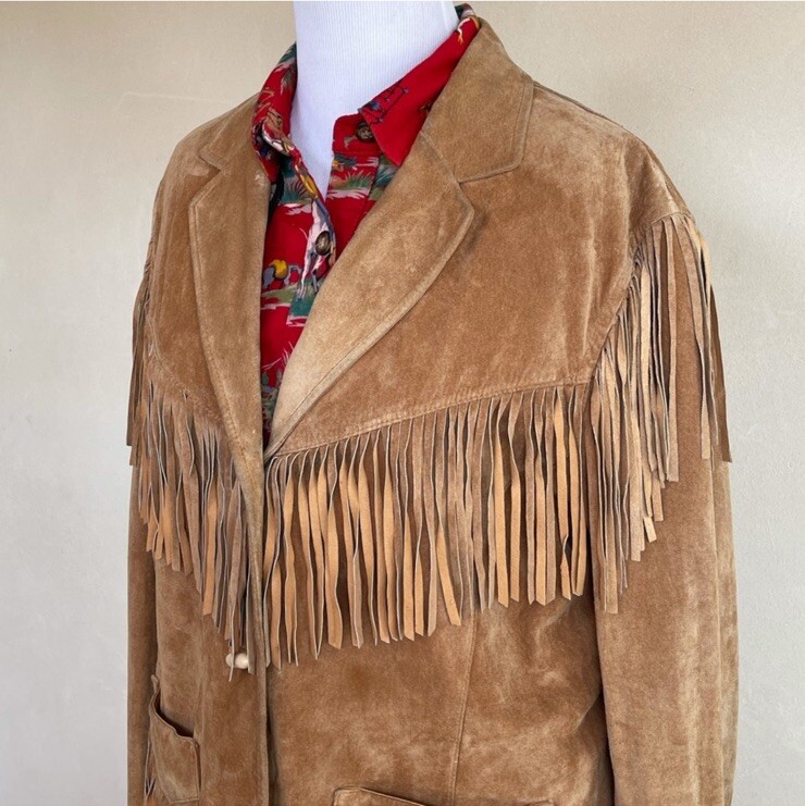 RALPH LAUREN Soft Camel Leather Western Fringed Jacket Bone Buttons ...