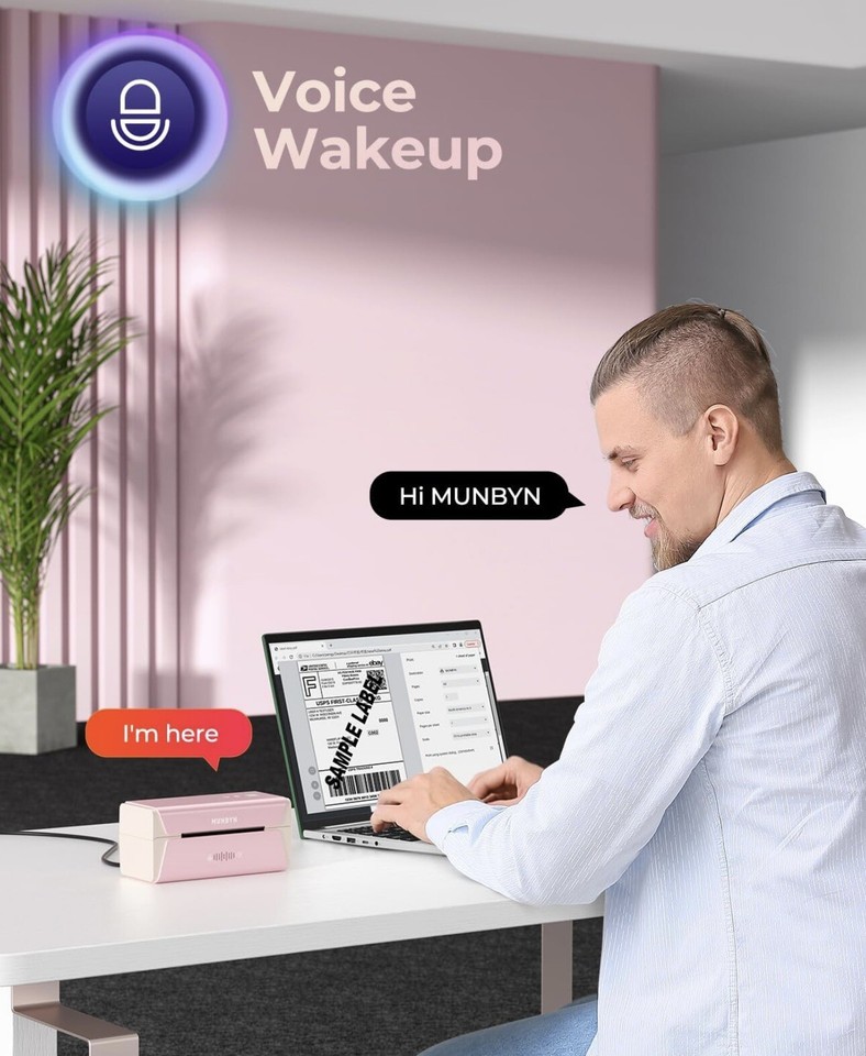 MUNBYN Wireless VOICE 300DPI RW401AP Label Thermal 4x6 AirPrinter+FREE ...