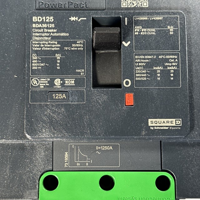 Square D BDA36125 125A 600Vac 3-Phase 3-Pole Circuit Breaker for sale ...