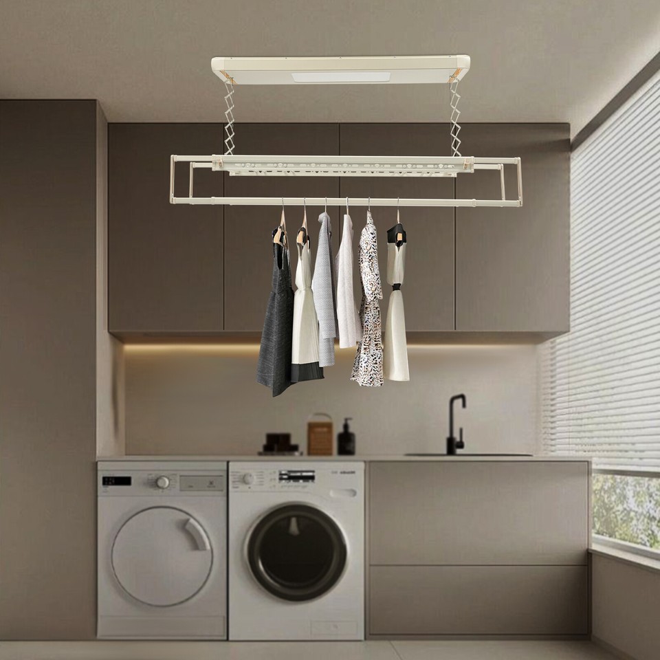 8 Rods Ceiling-mounted Clothesline Resealable Vertical Drying Rack Led ...