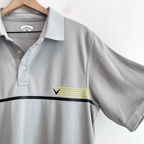 CALLAWAY Men’s L Short Sleeve Striped Logo Detail Golf Polo Light Gray ...