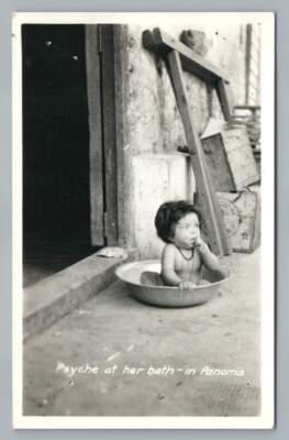 "Psyche at Her Bath" Baby in Tub PANAMA Cute Antique Photo Postcard ...