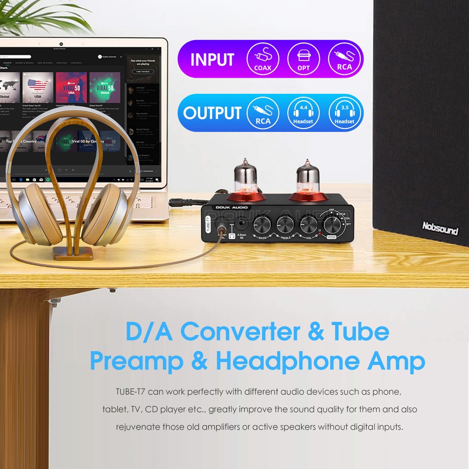 Mini Tube DAC Preamp COAX/OPT to RCA Converter Balanced Headphone Amp ...