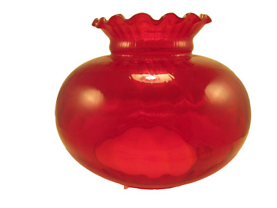 Vintage 7" Ruby Red Ruffle Top Oil Hurricane Glass Shade for Lamp ...