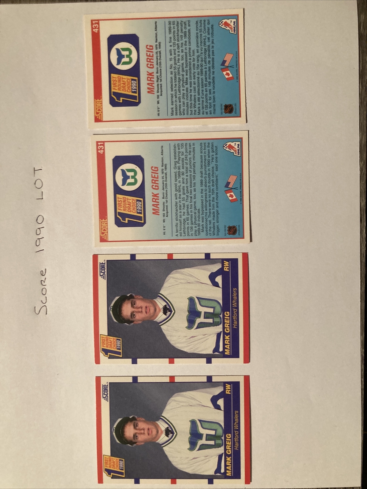 1990-91 Score Canadian Hockey #431 Mark Greig NHL RC Rookie Whalers UER ...