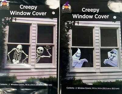 Halloween Window Cover Choice Skeletons or Ghosts 2 panels pack 14 X 14 ...