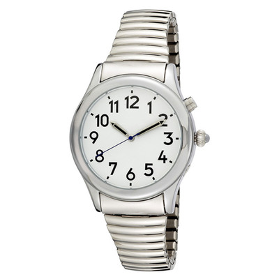 Ladies Silver Tone Talking Watch White Face, Two Voices Male & Female ...