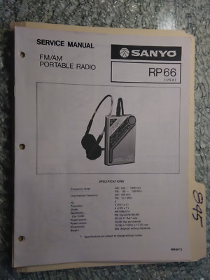 Sanyo RP 66 service manual original repair book am fm radio walkman ...