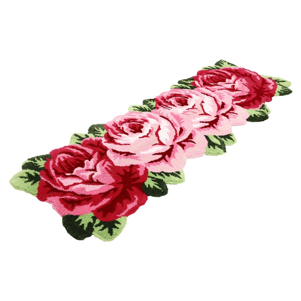4 Roses Polyester and Tpr Flower Rug Mat - Pink and Green-Unique Style ...