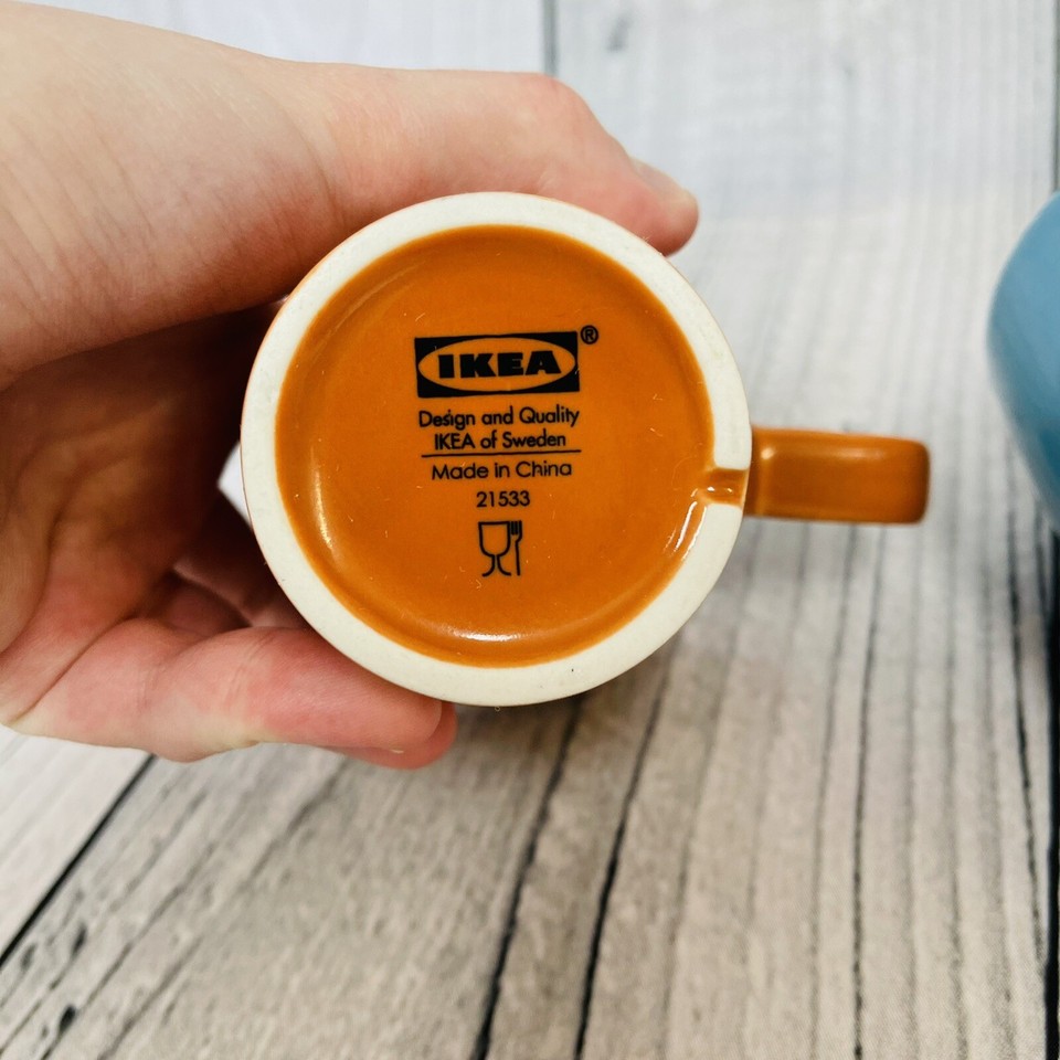2 IKEA Stacking Fall Coffee Mugs Aqua Teal Blue & Burnt Orange 8oz Hot ...
