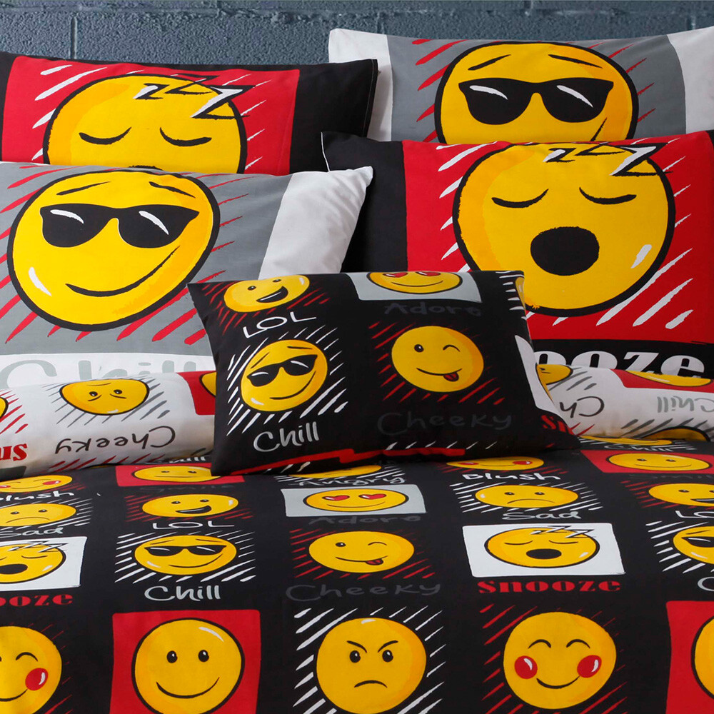 Emoticon Expressions Grey Smiley Duvet Bedding Set Single Double King ...