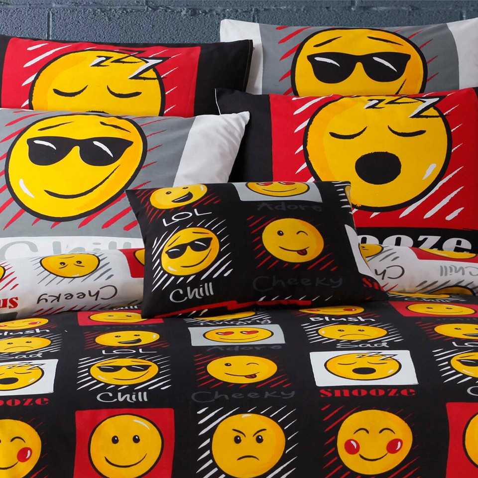 Emoticon Expressions Grey Smiley Duvet Bedding Set Single Double King ...