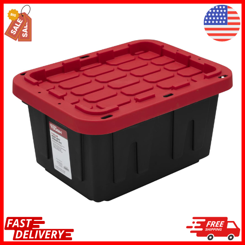 Hyper Tough 5 Gallon Snap Lid Storage Bin Container, Black w/ Red Lid ...