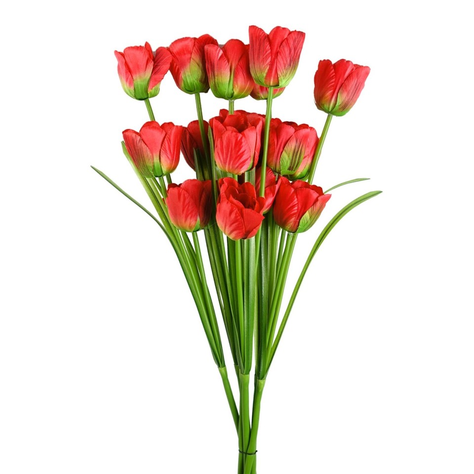 Pack of 6 x 80cm Artificial Tulip Stems Realistic Silk Flowers, Red or ...