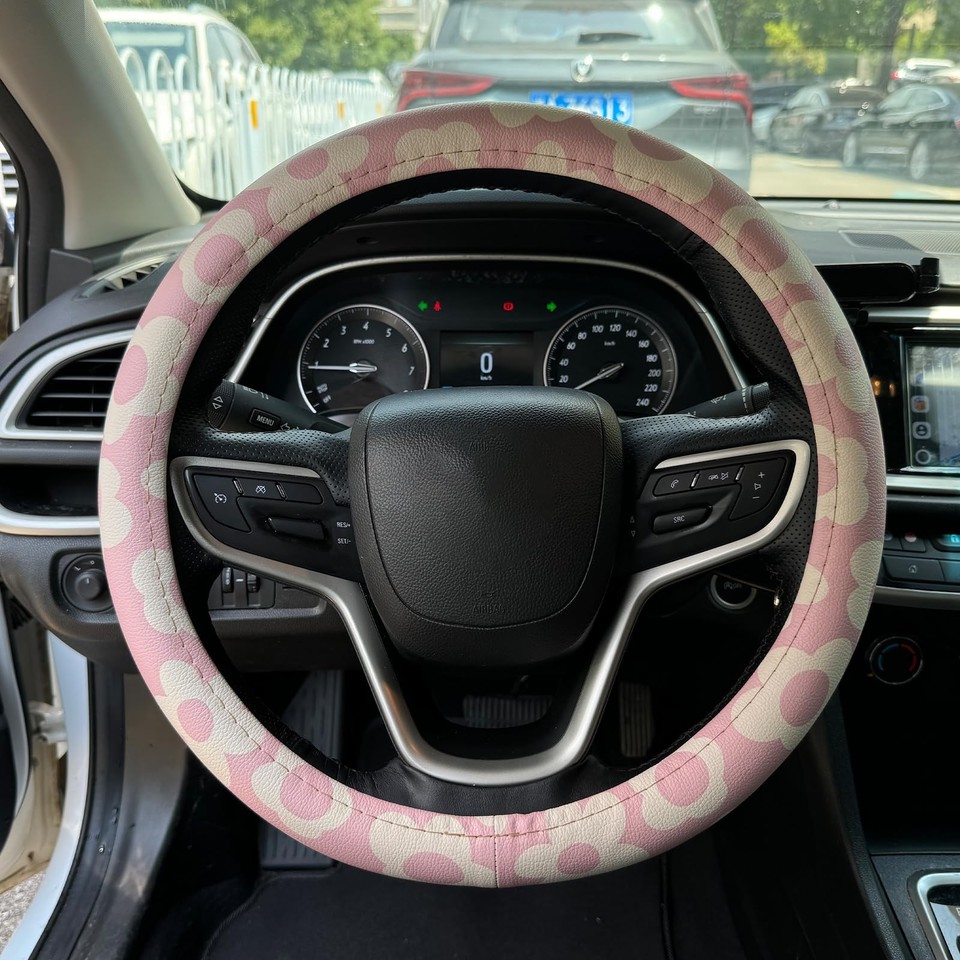 Vintage Groovy Flowers Car Leather Steering Wheel Cover - 15-inch ...