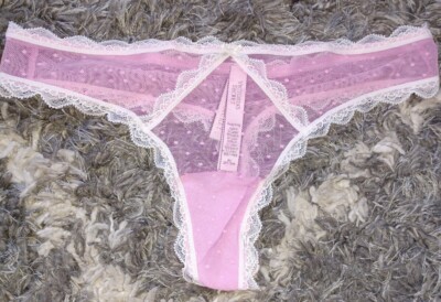 Vs flocked dot mesh lace trim ruched bk thong Panty BRAND NEW SIZe ...