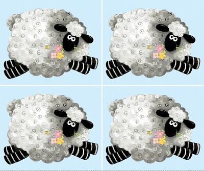 Susybee LEWE Sheep Fat Quarter Panel Blue Quilt Fabric~36" x 44" ~ # ...