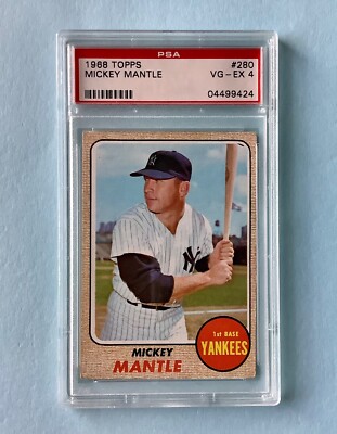 1968 TOPPS #280 MICKEY MANTLE PSA 4 VG-EXCELLENT CENTERED HOF BASEBALL ...