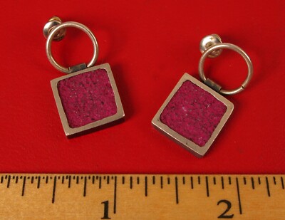 STUNNING SILVER VAL DROP DANGLE FANCY MODERNIST GEOMETRIC SQUARE ROUND ...