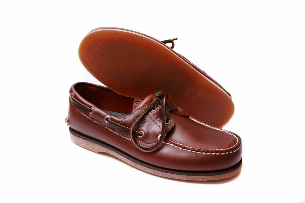 TIMBERLAND MEN'S CLASSIC 2-EYE ROOT BEER SHOE BROWN FULL GRAIN BOAT ...