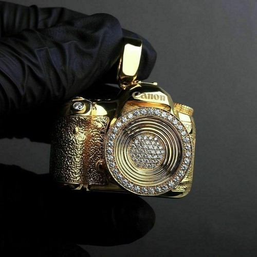 Mens 10K Yellow Gold Over D/VVS1 Diamond Camera Pendant Charm 2 CT | eBay