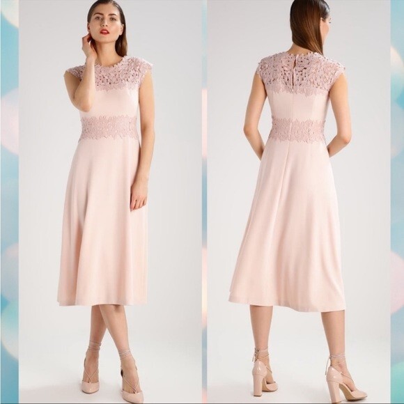 LK Bennett Selene Lace and Crepe Light Peach Pink Dre… - Gem