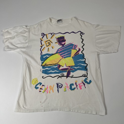 Vintage Ocean Pacific Shirt XL 80s 90s Single Stitch Beach Surfer Stick ...