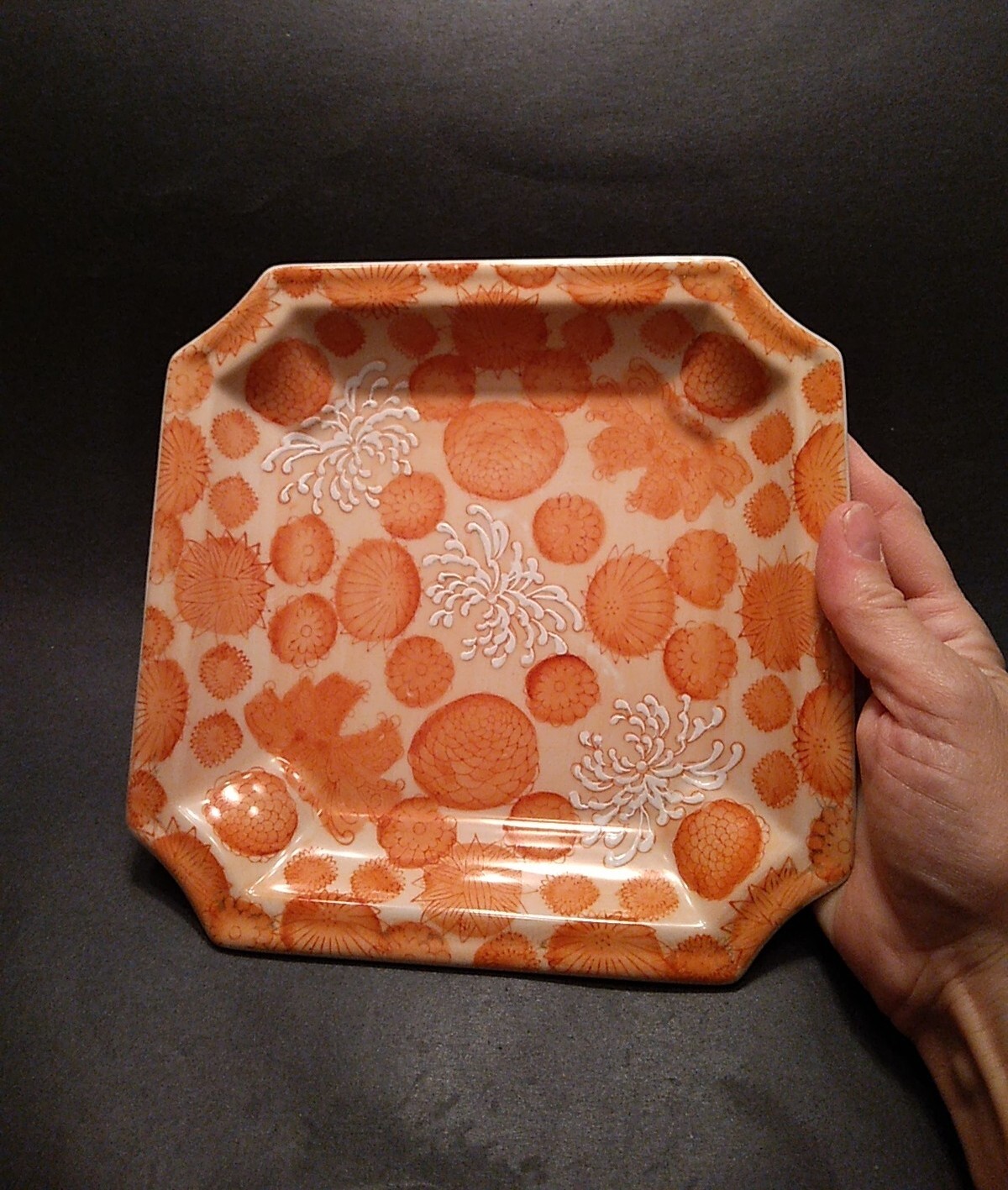 Andrea by Sadek Decorative Square Plate Chrysanthemum Orange with Gold ...