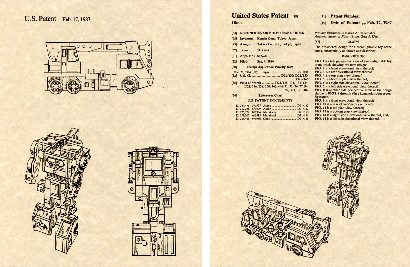 Transformers HOOK Patent Art Print READY TO FRAME!! G1 Devastator ...