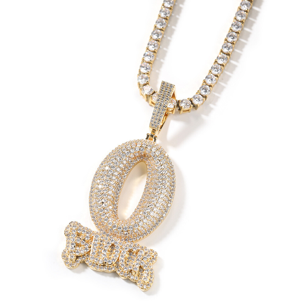 Hip Hop Pendant Chain Necklace O BLOCK Iced Out 5A+ CZ 18K Gold Silver ...