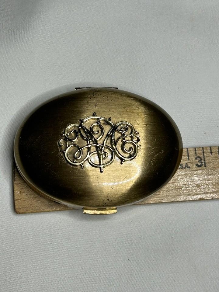 Vintage Germaine Monteil Powder Compact Oval Goldtone Monogram ~ Powder ...