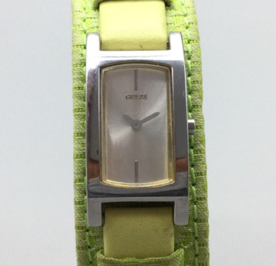 Guess Tank Watch Women 22mm Silver Tone Green Leather Cuff Band New ...