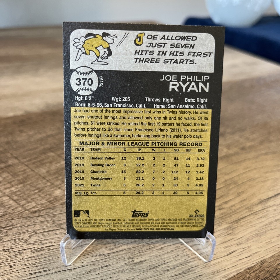 2022 TOPPS HERITAGE HIGH NUMBER JOE RYAN MINNESOTA TWINS IMAGE ...