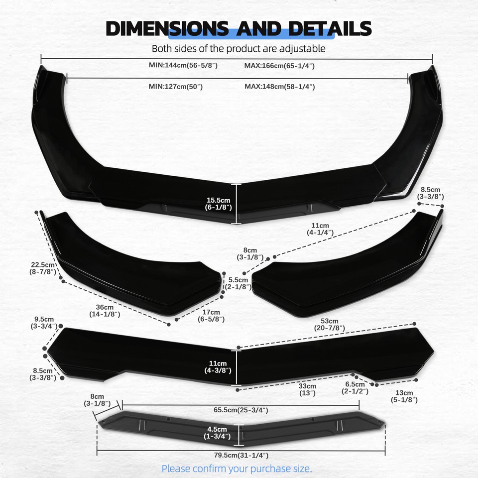 Front Bumper Lip Splitter Chin Spoiler & Strut Rods For Chevrolet Chevy ...