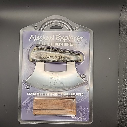 Alaskan Explorer ULU KNIFE, Stainless Steel Blade w/ Wood Display Stand ...