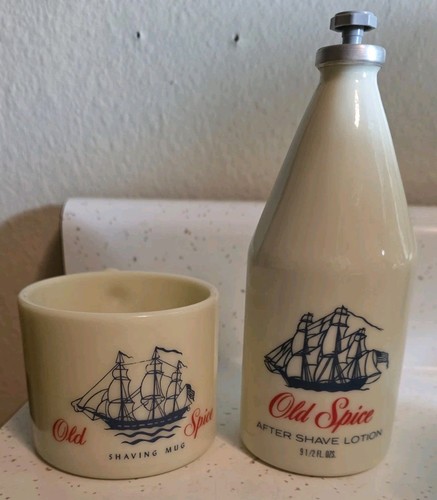 VINTAGE EARLY AMERICAN OLD SPICE SHAVING MUG CUP GLASS SHULTON COLOGNE ...