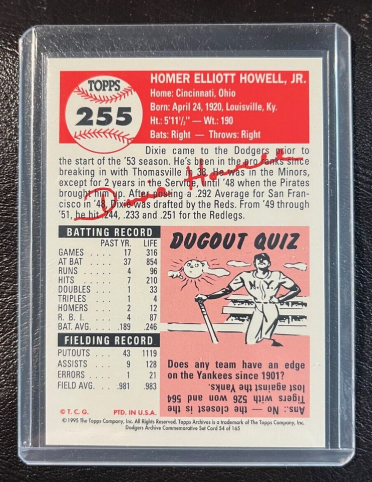 1995 Topps Archives Dixie Howell 1953 Reprint #255 MINT* | eBay