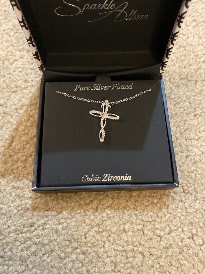 Sparkle Allure Cubic Zirconia Cross Cross Pure Super Plated Necklace | eBay