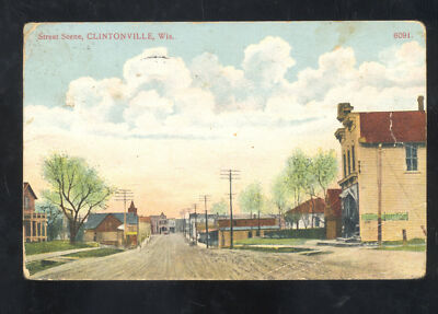CLINTONVILLE WISCONSIN DOWNTOWN STREET SCENE VINTAGE POSTCARD MANAWA ...