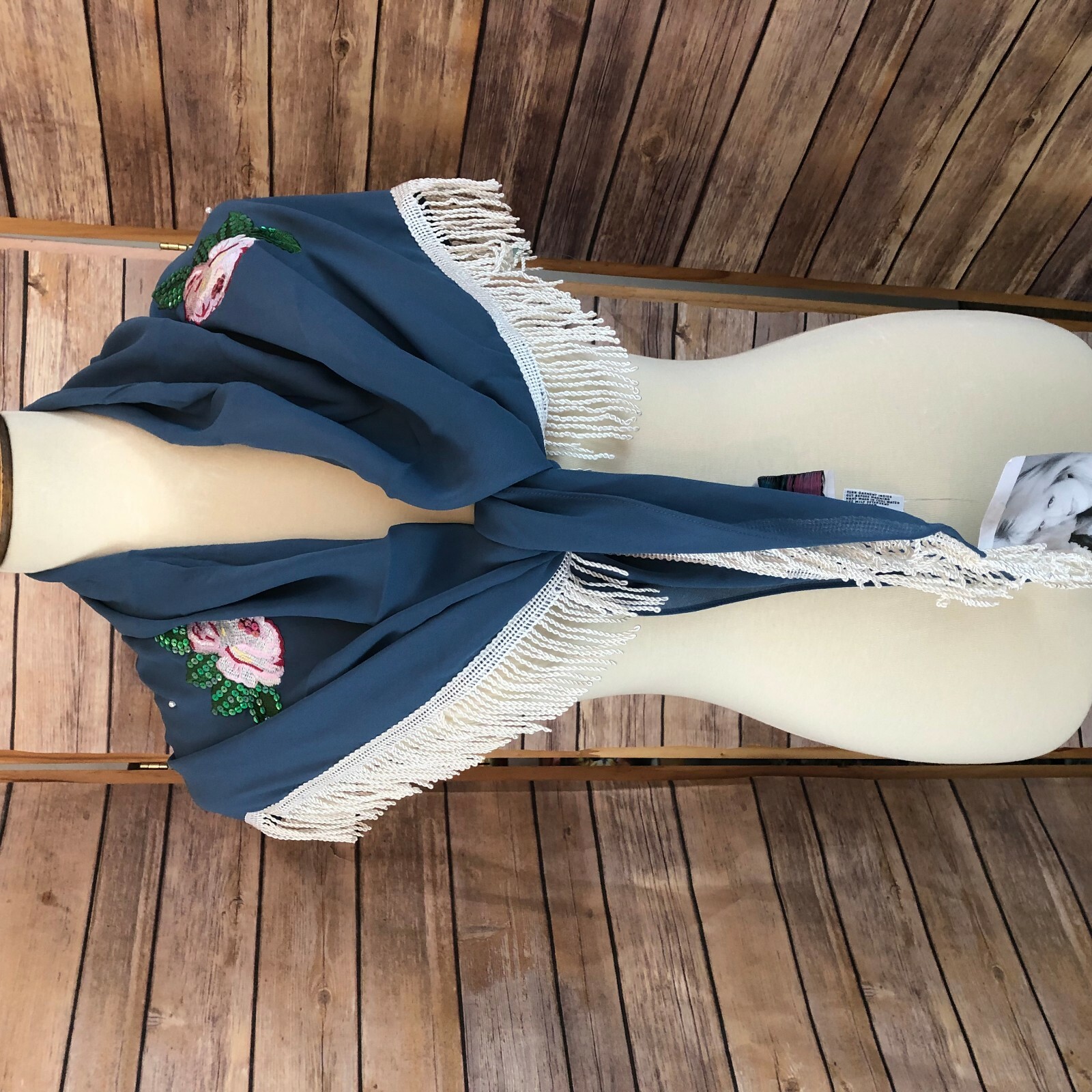 Vintage Lacy Afternoon Shell Kepler Rose Sequin Embroider Shawl Rope ...