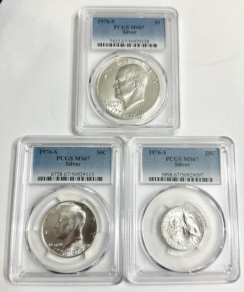 1976 S Silver Set PCGS Graded MS 67 Complete Uncirculated 3 Coin Set $1 ...