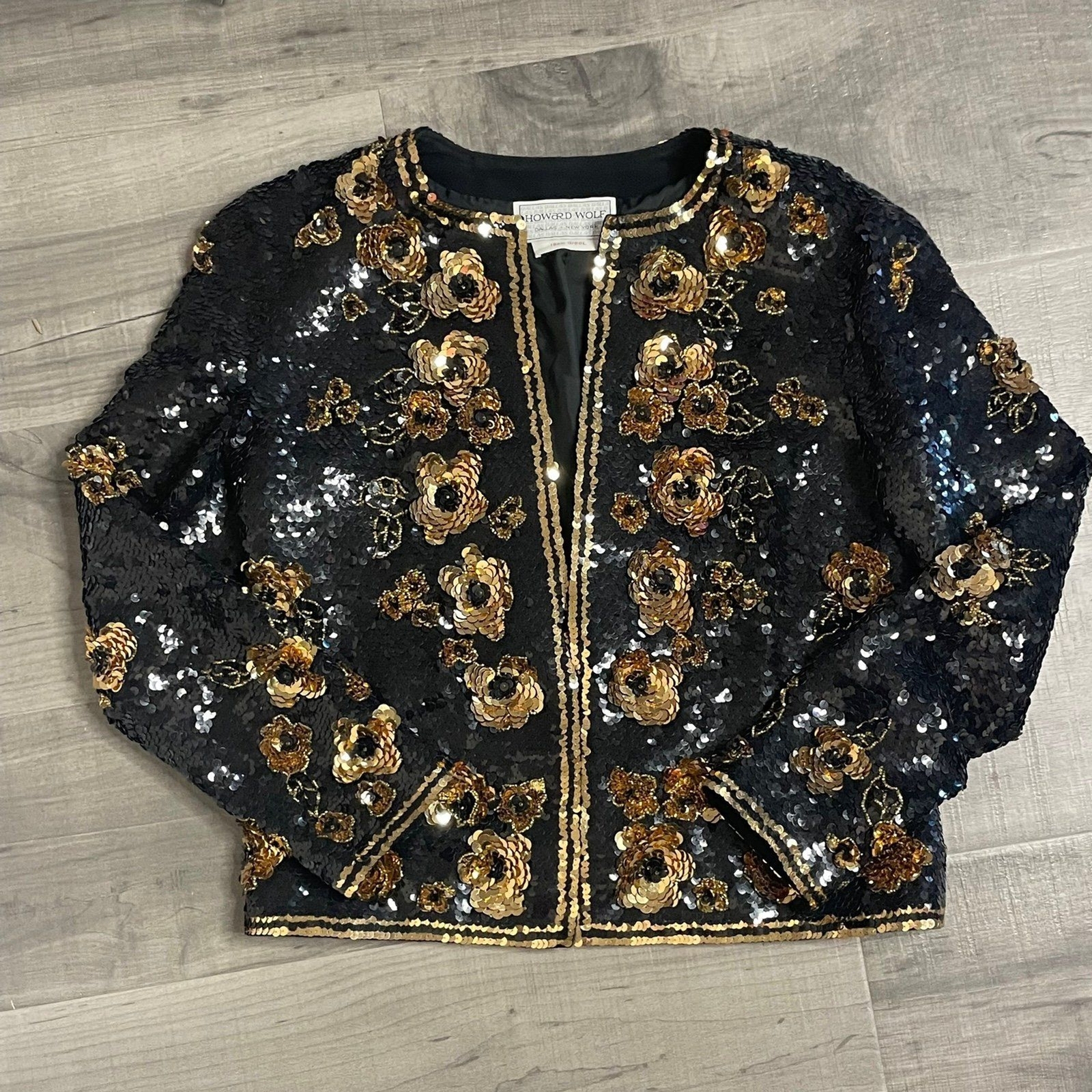 Vintage Howard wolf wool sequin floral long sleeve ca… - Gem