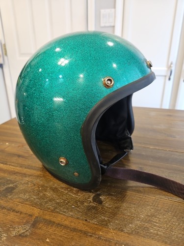 VINTAGE 1966 Green Metal Flake Motorcycle Helmet Chopper Bobber Z-90 ...