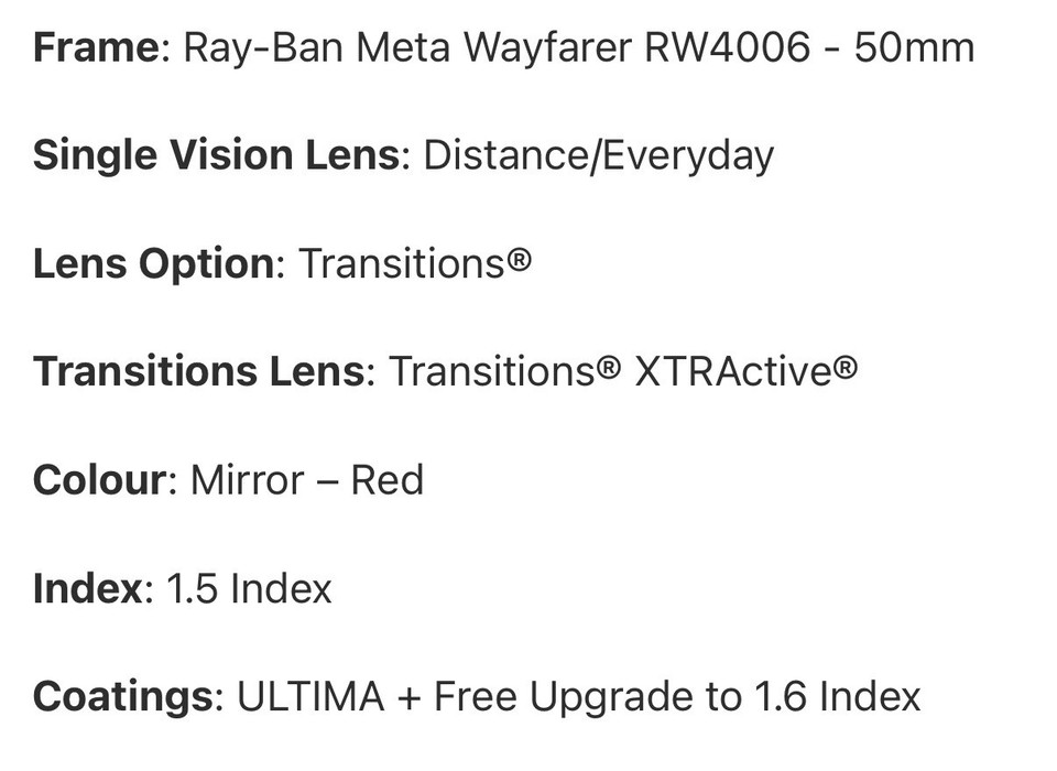 Premium Prescription Lenses 4 Ray-Ban Meta Wayfarer RW4006 50mm FRAME ...