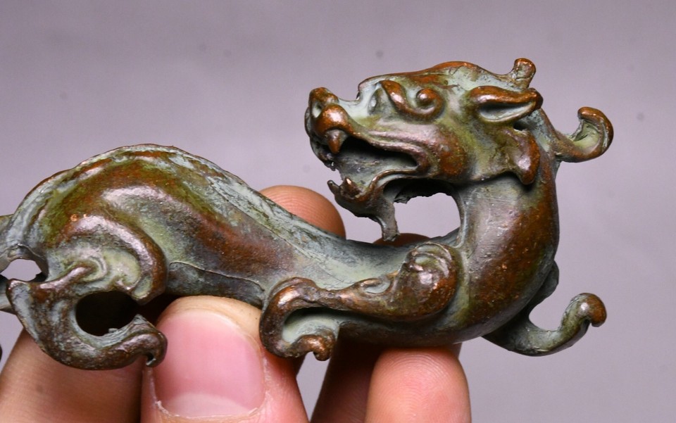 8CM Old China Dynasty Bronze Dragon Loong Pixiu Brave Troops Beast ...