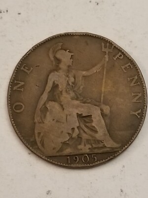 ANTIQUE 1905 Great Britain One Penny Bronze Coin King Edward VII *AB02 ...