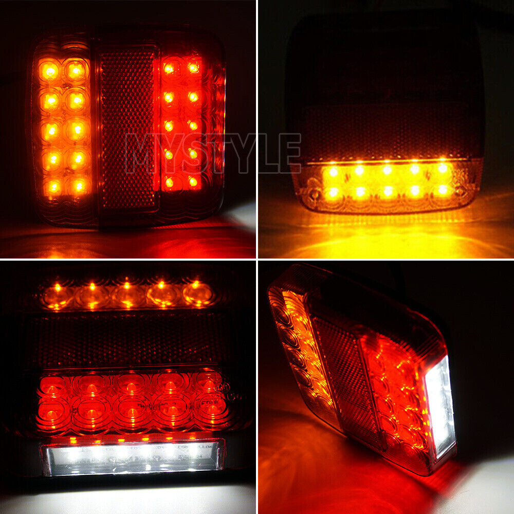 Pair 12V LED Square Tail Light Trailer Truck Boat Number Taillight ...