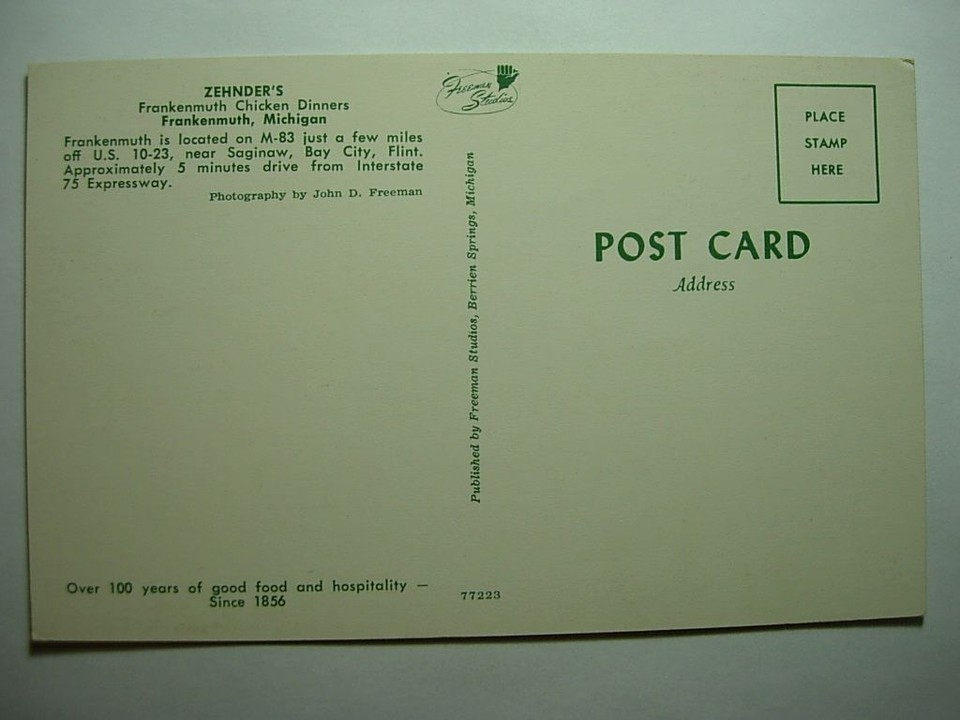 1971 Zehnder's Restaurant Frankenmuth MI Unused Postcard : clearance y7990@ | eBay