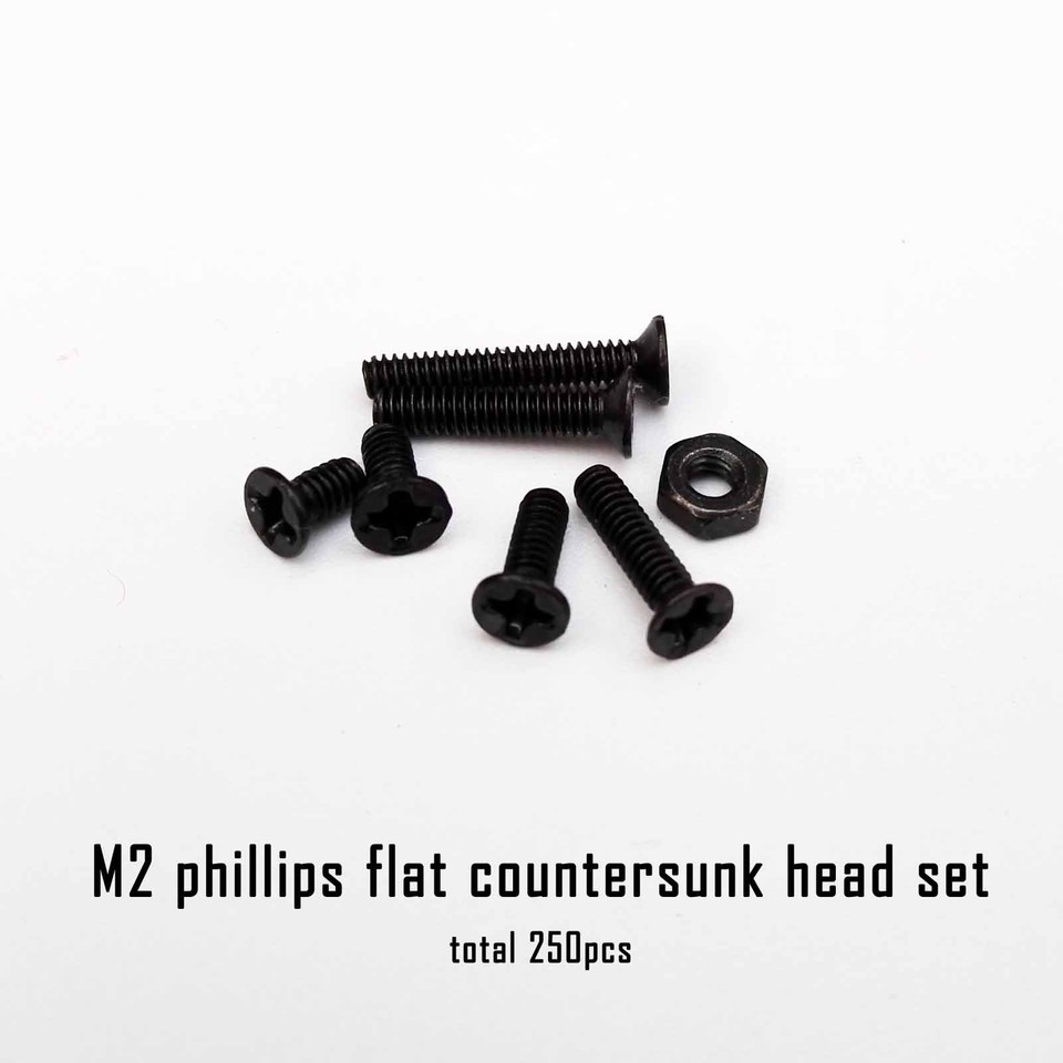 250pcs M2 Assortment Kit Black Steel Metric Thread Phillips Head Screw ...
